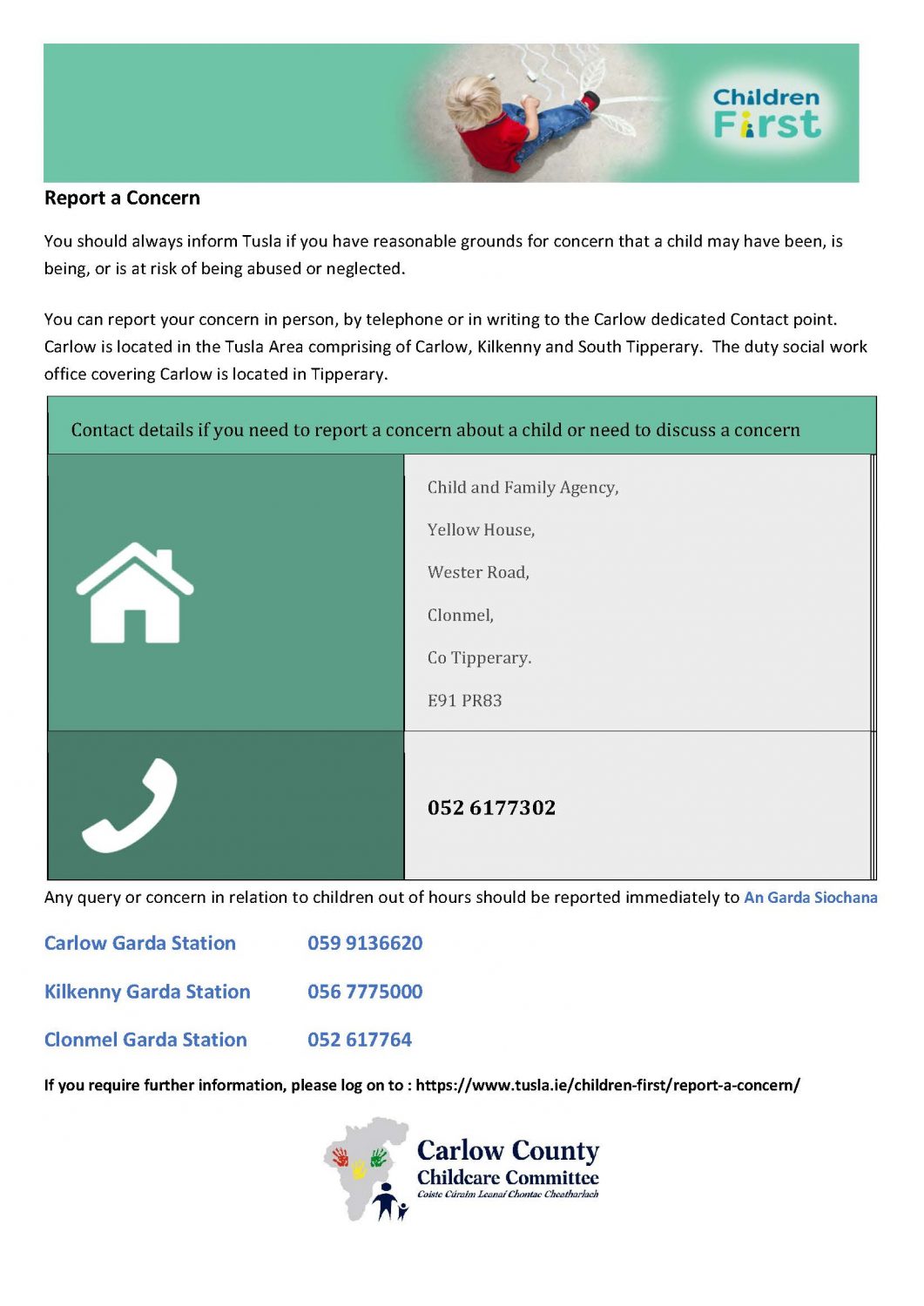 Children First-Report a Concern - Carlow Childcare Committee
